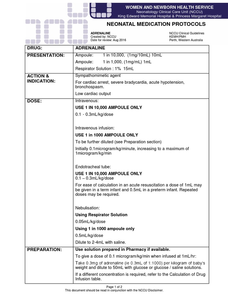 Adrenaline | PDF | Saline (Medicine) | Intravenous Therapy