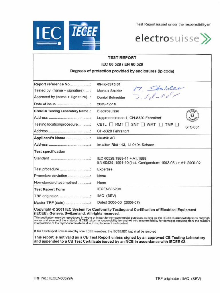Multimedia Series Ip 65 Test Report | PDF