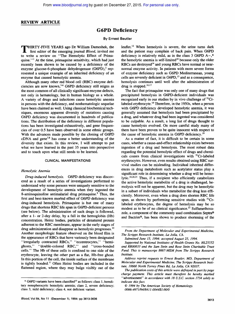 G6PD Deficiency | PDF | Anemia | Red Blood Cell
