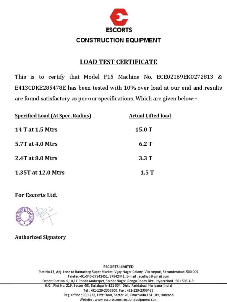 Load Test Certificate PDF | PDF | Business