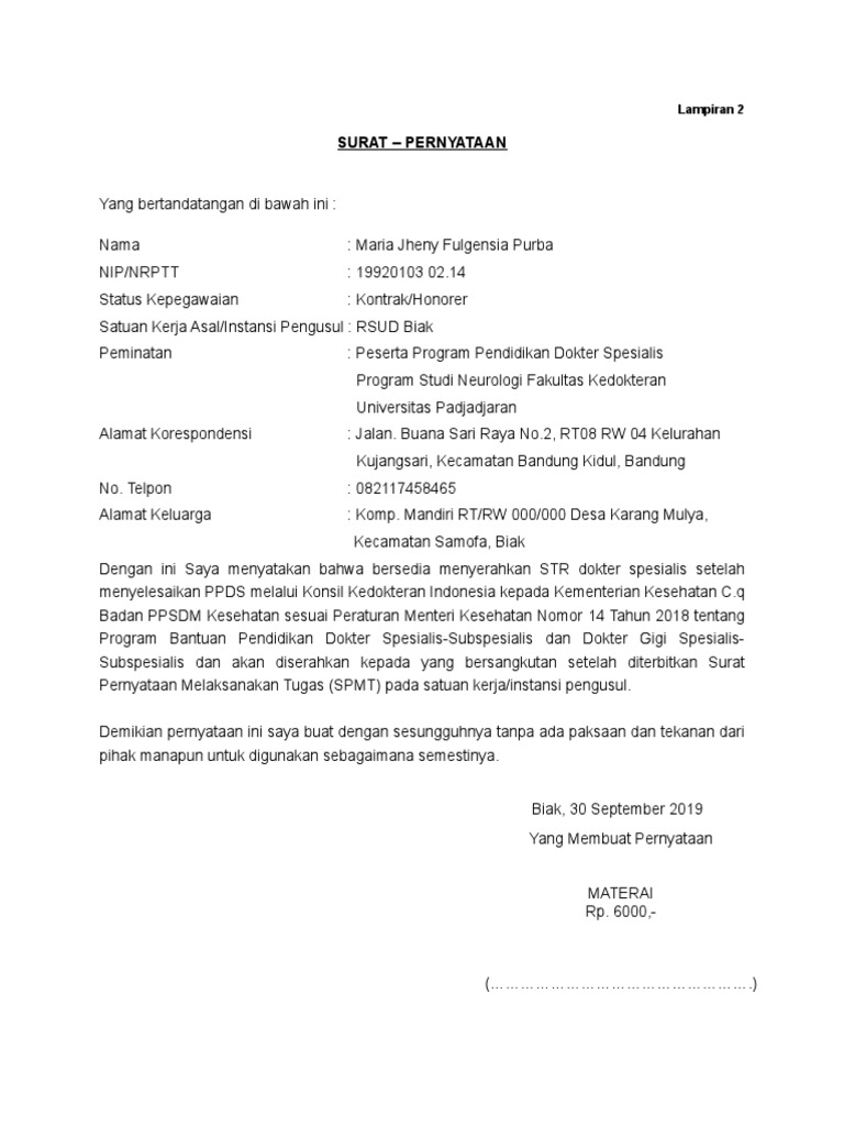 Pernyataan STR Dokter Spesialis Maria Purba | PDF