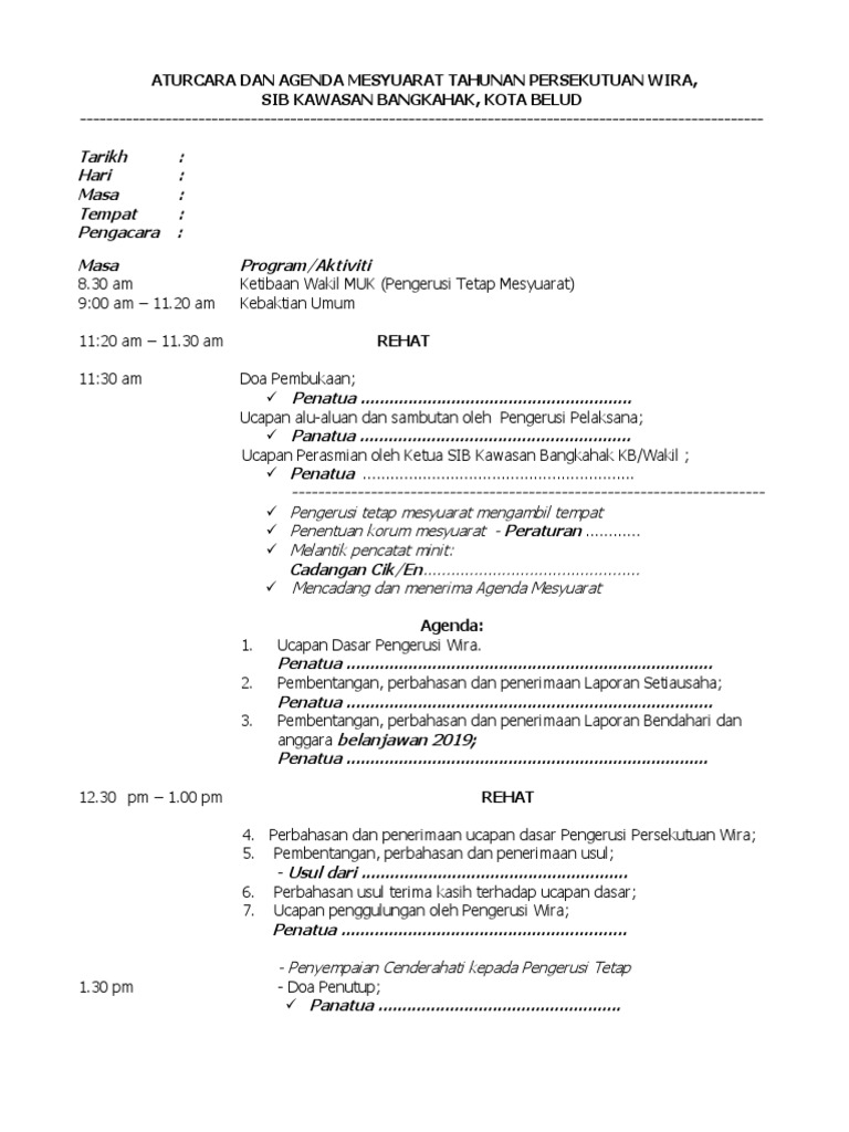 Contoh Aturcara Mesyuarat Tahunan | PDF