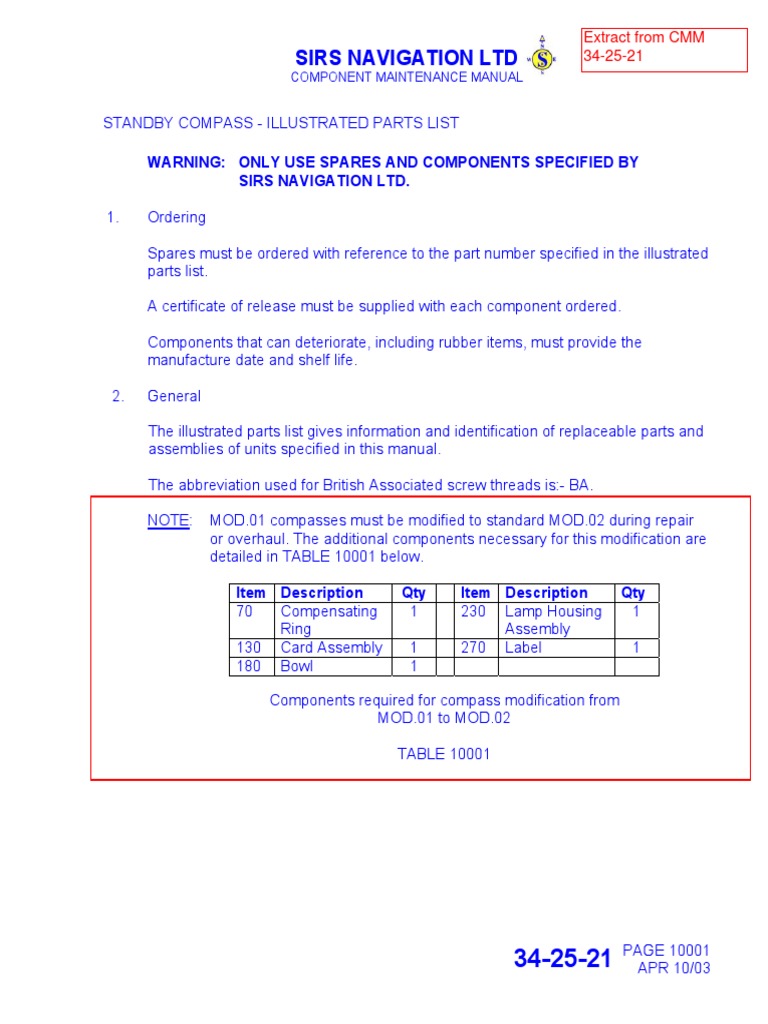 SIRS Navigation Standby Compass Manual | PDF | Manufactured Goods ...