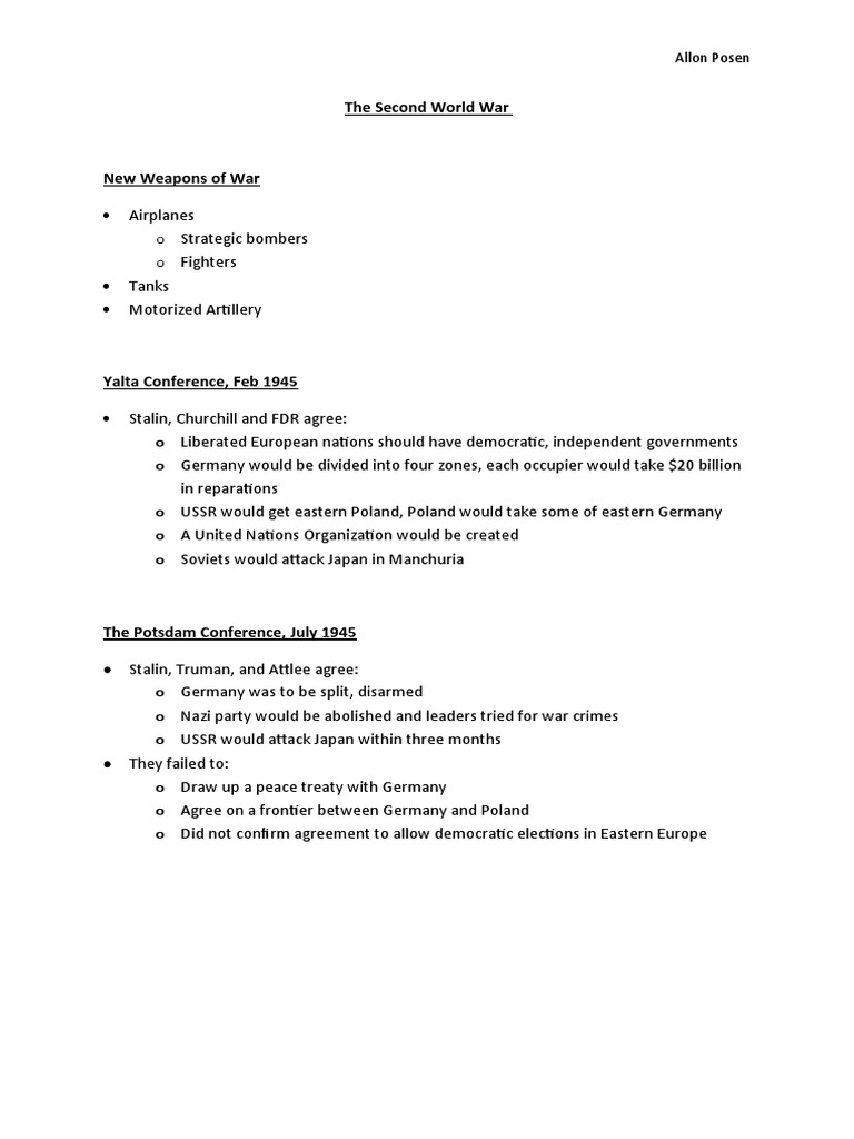 WW2 Key Conferences and Atomic Bomb | PDF | World War II ...