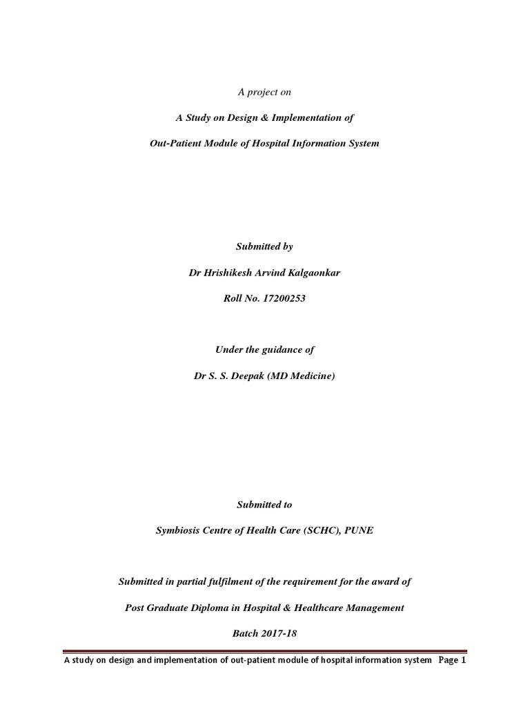PGDHHM Project-A Study On Design & Implementation of Out-Patient Module ...