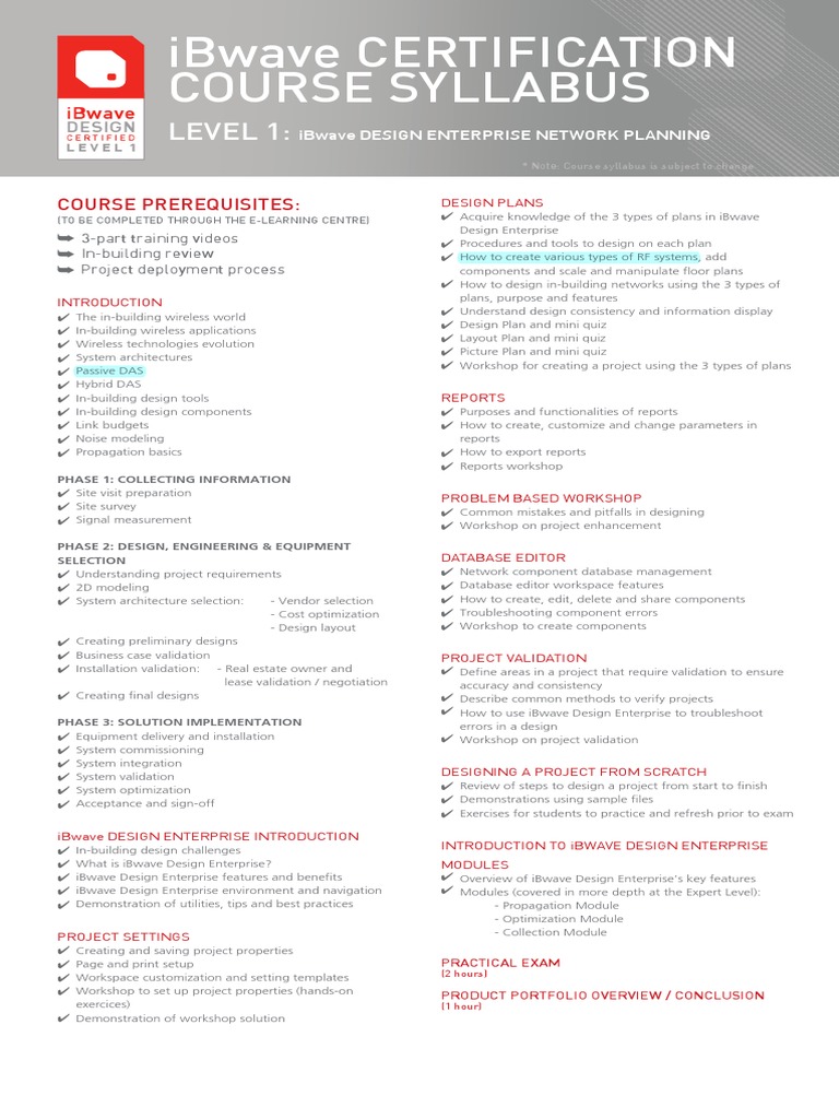 iBwave Certification Course Overview | PDF | Design | Wireless