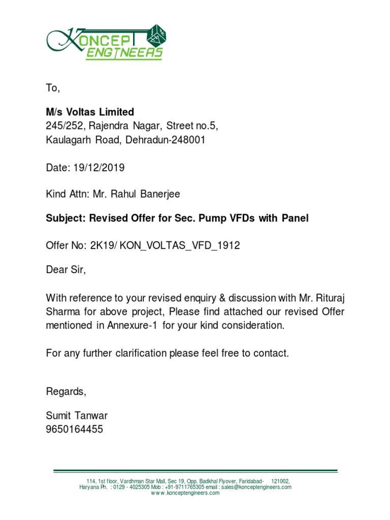 Offer - VFD & Panel - 19.12.19 | PDF | Electrical Engineering | Manufactured Goods