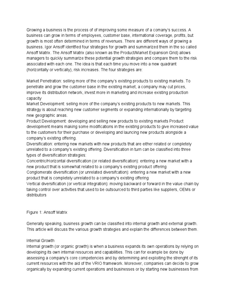 Internal and External Growth Strategies PDF | PDF | Mergers And ...