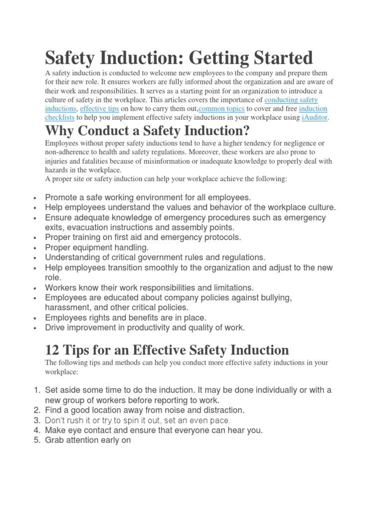 Safety Induction | PDF | Occupational Safety And Health | Safety