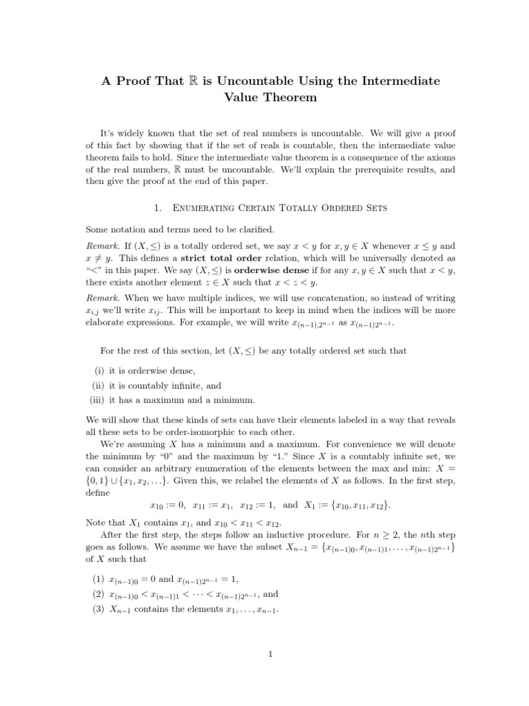Proof: R Uncountable via IVT | PDF | Continuous Function | Real Number