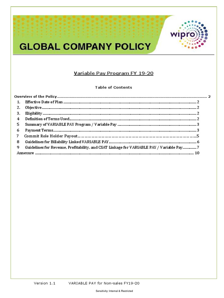 Variable Pay Policy 2019-20 v2 | PDF | Payroll | Salary