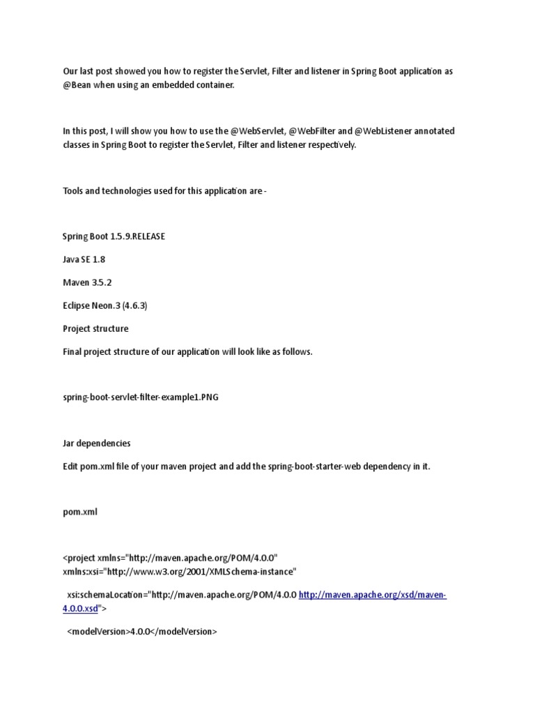 Spring Boot - Using Servlet, Filter and Listener Example 2 | PDF | Java ...