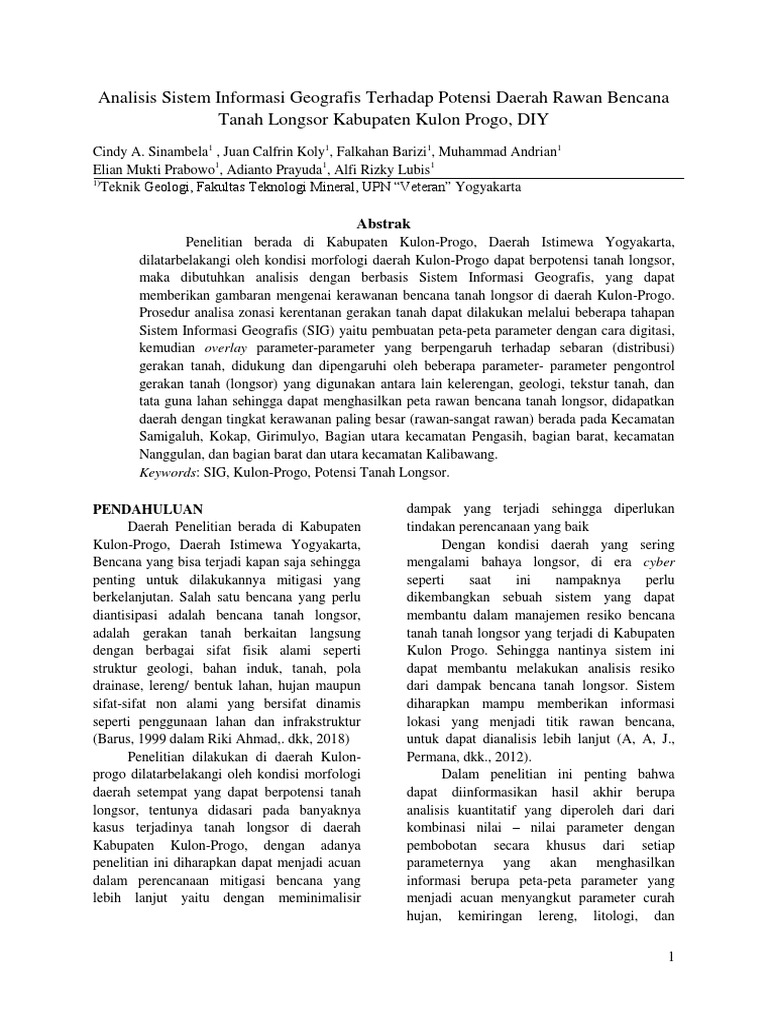 Analisis Sistem Informasi Geografis Terhadap Potensi Daerah Rawan Bencana Tanah Longsor ...