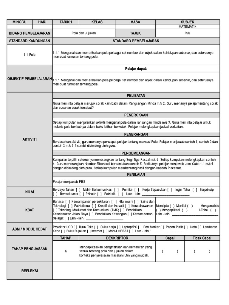 mt1 1.1.1 Mengenal Pola Nombor | PDF