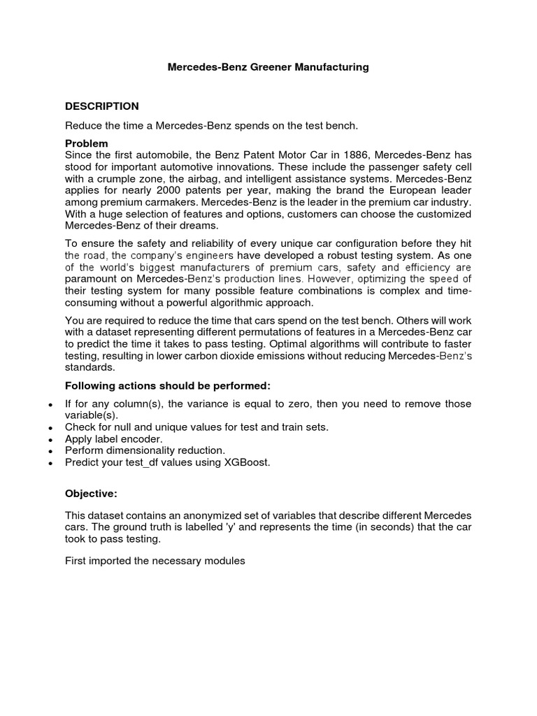 Machine Learning Project | PDF | Mercedes Benz | Categorical Variable