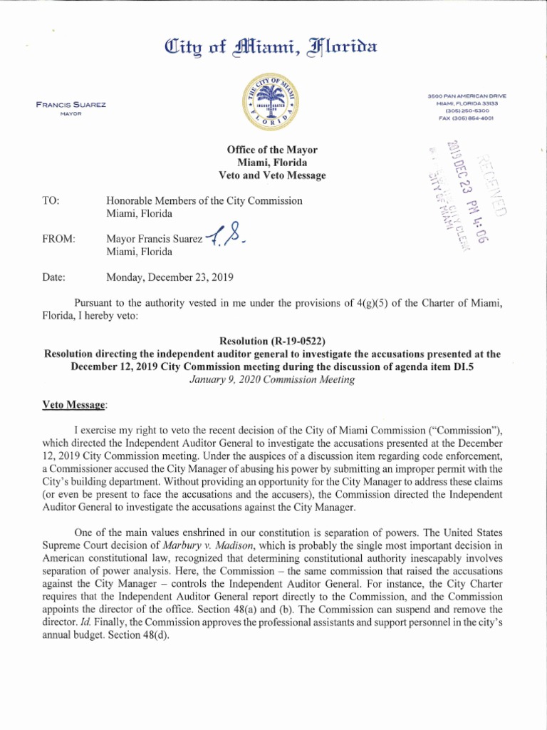 Mayor Veto and Veto Message - 23DEC19 | PDF
