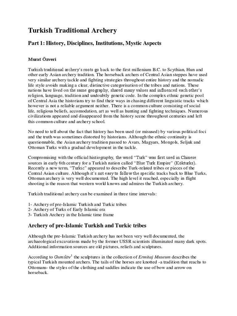 Turkish Traditional Archery-Part I Histo | PDF | Archery | Bow And Arrow