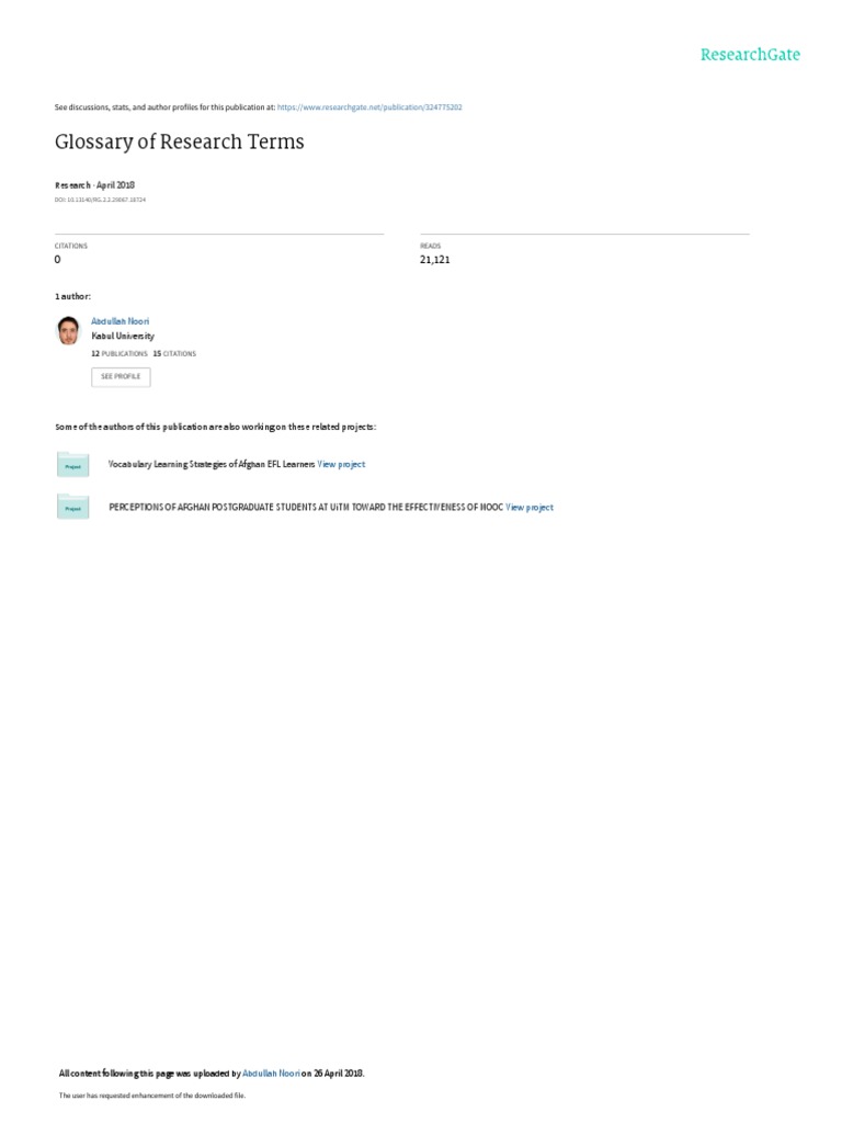 Glossaryof Research Termsby Abdullah Noori | PDF | Experiment | Statistics