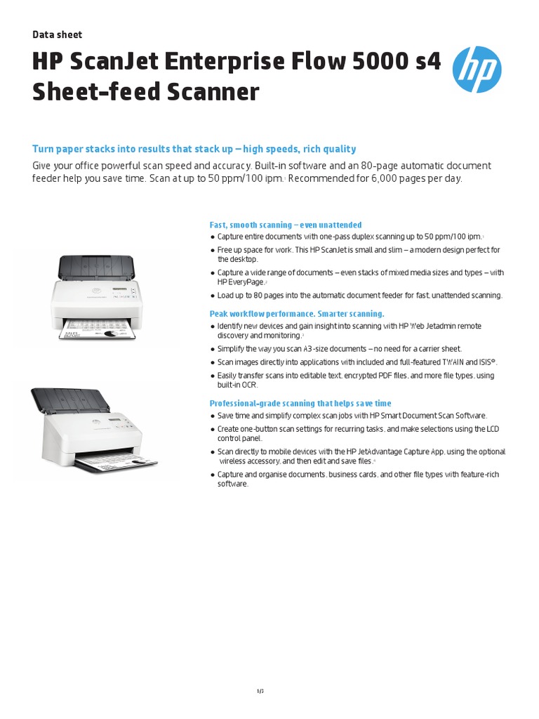 HP ScanJet Ent Flow 5000 s4 | PDF | Image Scanner | Wi Fi
