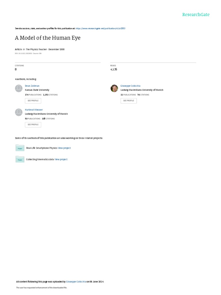 A Model of The Human Eye PDF | PDF | Eye | Optics