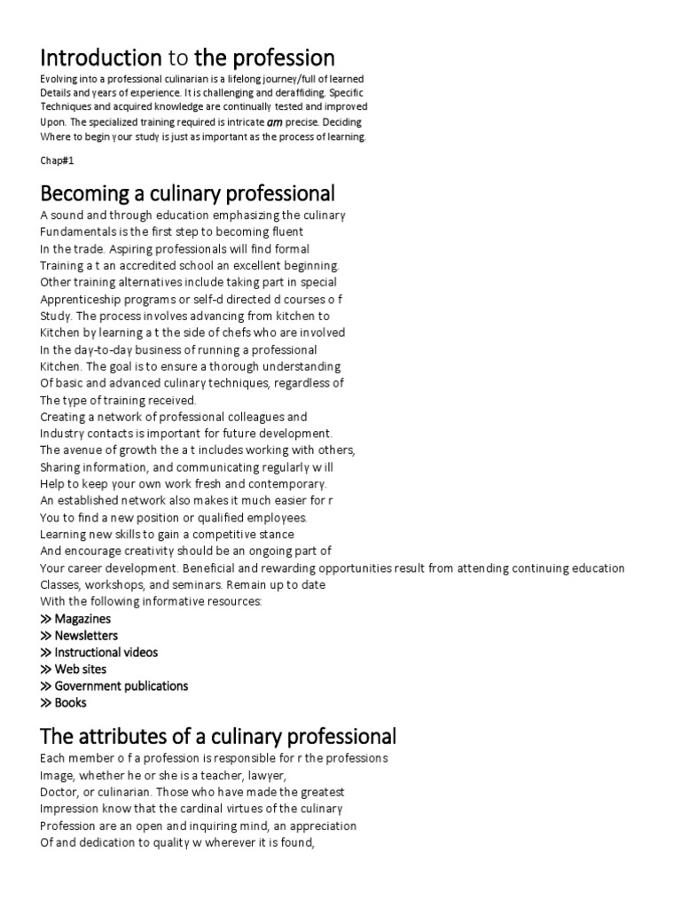 Becoming a culinary professional: A guide to education, training and ...