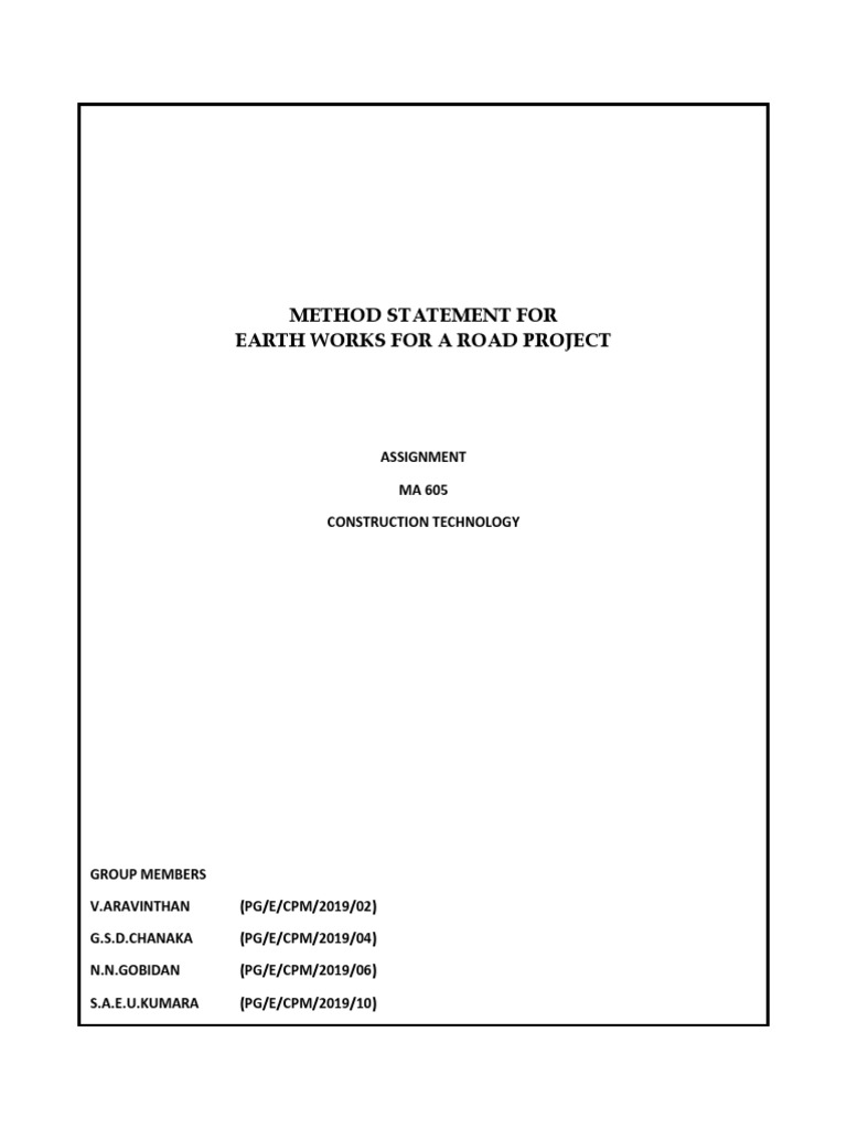 Method Statement For Earth Works For A Road Project | PDF | Road ...
