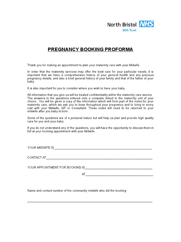 Antenatal Booking Proforma Guide | PDF | Midwife | Pregnancy