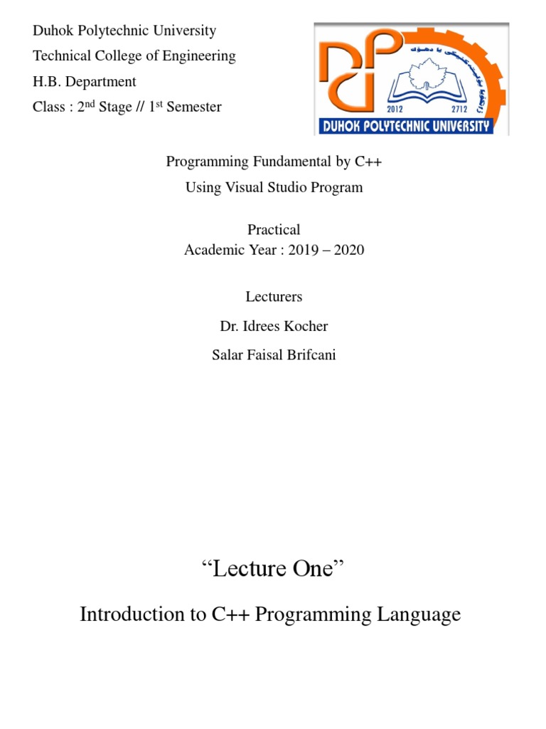 Lecture 1 C++ | PDF | C++ | Computer Program