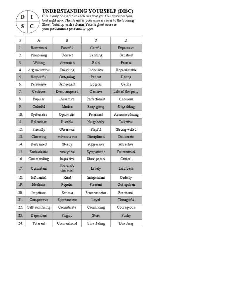 DISC Assessment PDF | PDF | Behavioural Sciences | Cognition