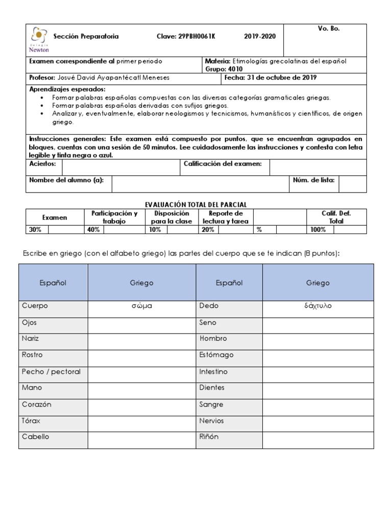 Examen Etimologías Segundo Parcial | PDF | Sustantivo | Vocabulario