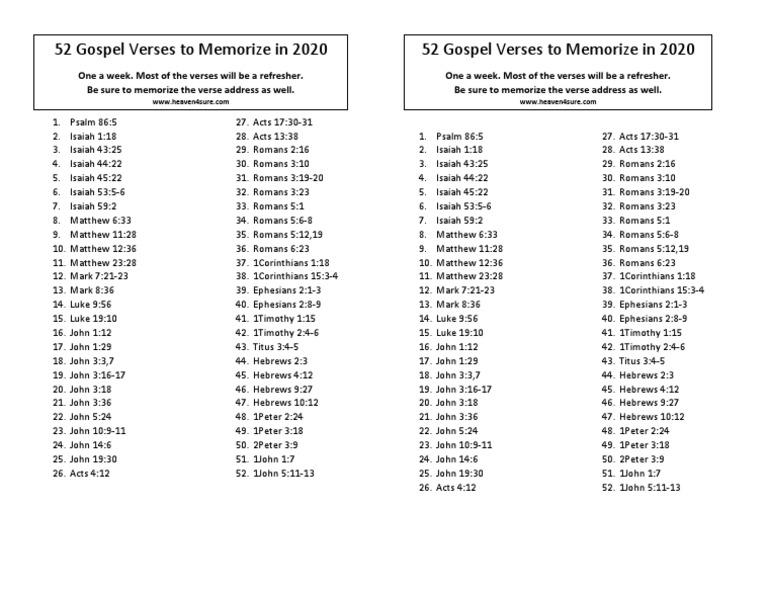 52 Gospel Verses To Memorize in 2020 | PDF | Gospel Of Matthew | Gospel ...