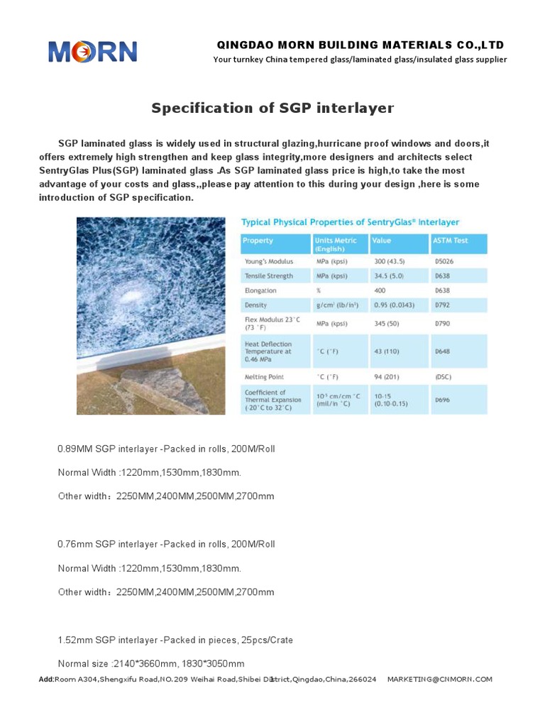 Specification of SGP Interlayer | PDF | Glasses | Building Materials