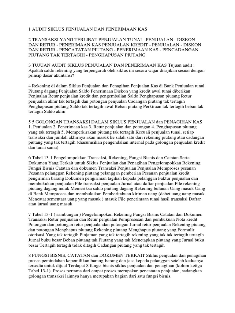 1 Audit Siklus Penjualan Dan Penerimaan Kas | PDF