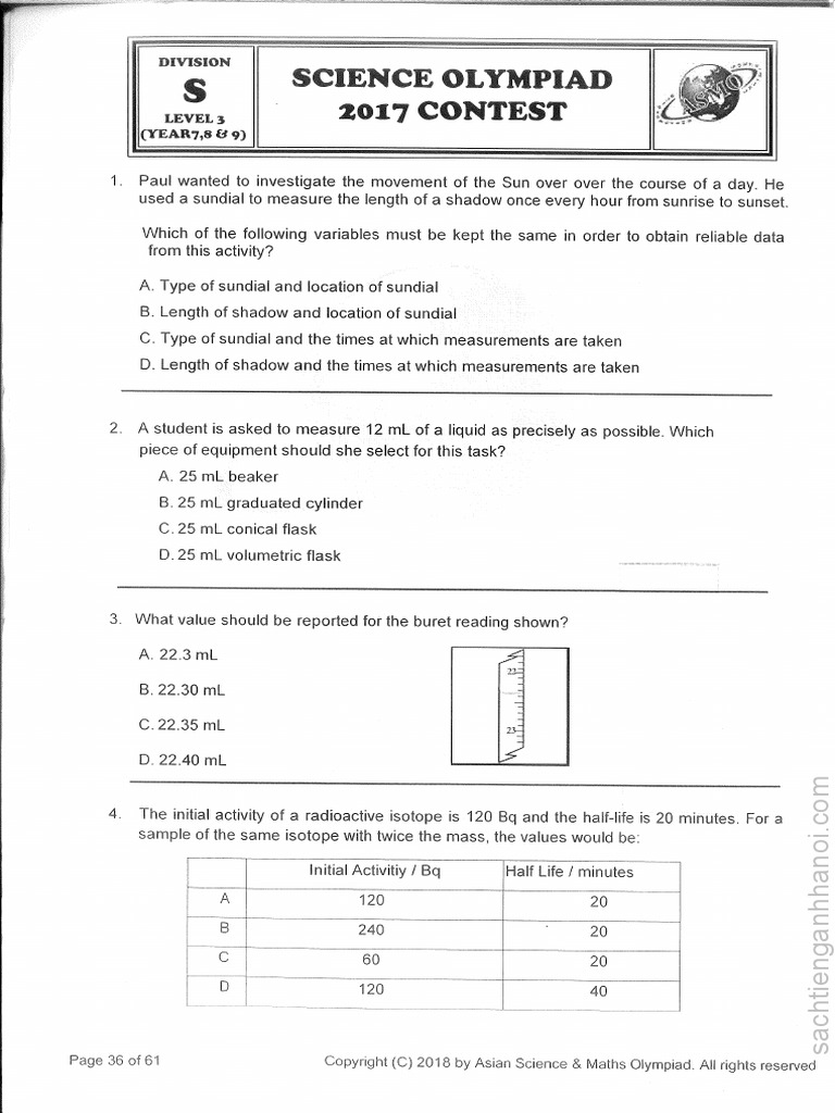 Đề ôn thi ASMO 2019 - Khoa học | PDF