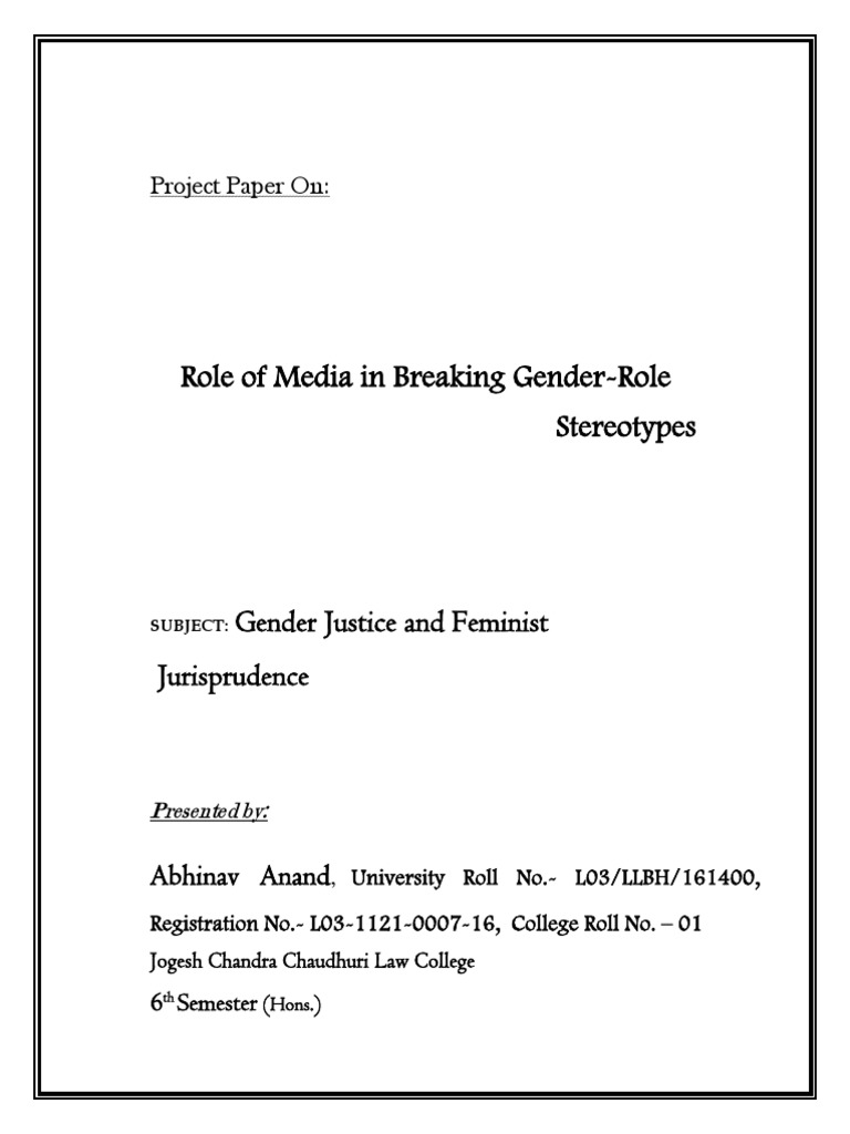 Role Of Media In Breaking Gender Role Stereotypes Pdf Gender Role