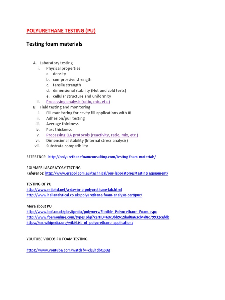 Polyurethane Testing | PDF | Technology & Engineering