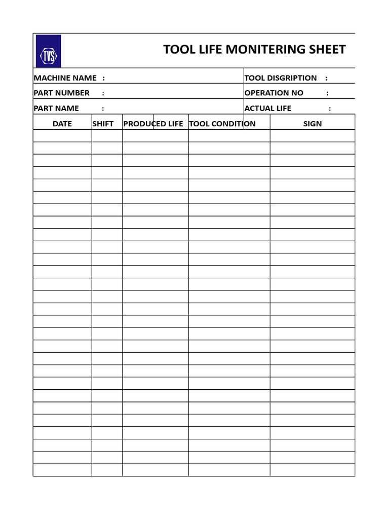 Tool Life Sheet | PDF
