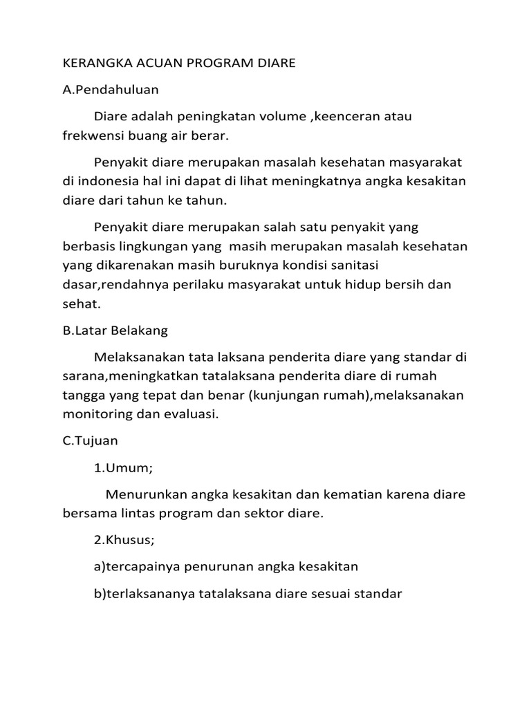 Kerangka Acuan Program Diare | PDF | Kesehatan Holistik