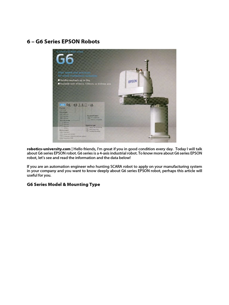 G6 Series EPSON Industrial Robots Guide | PDF | Robot | Robotics