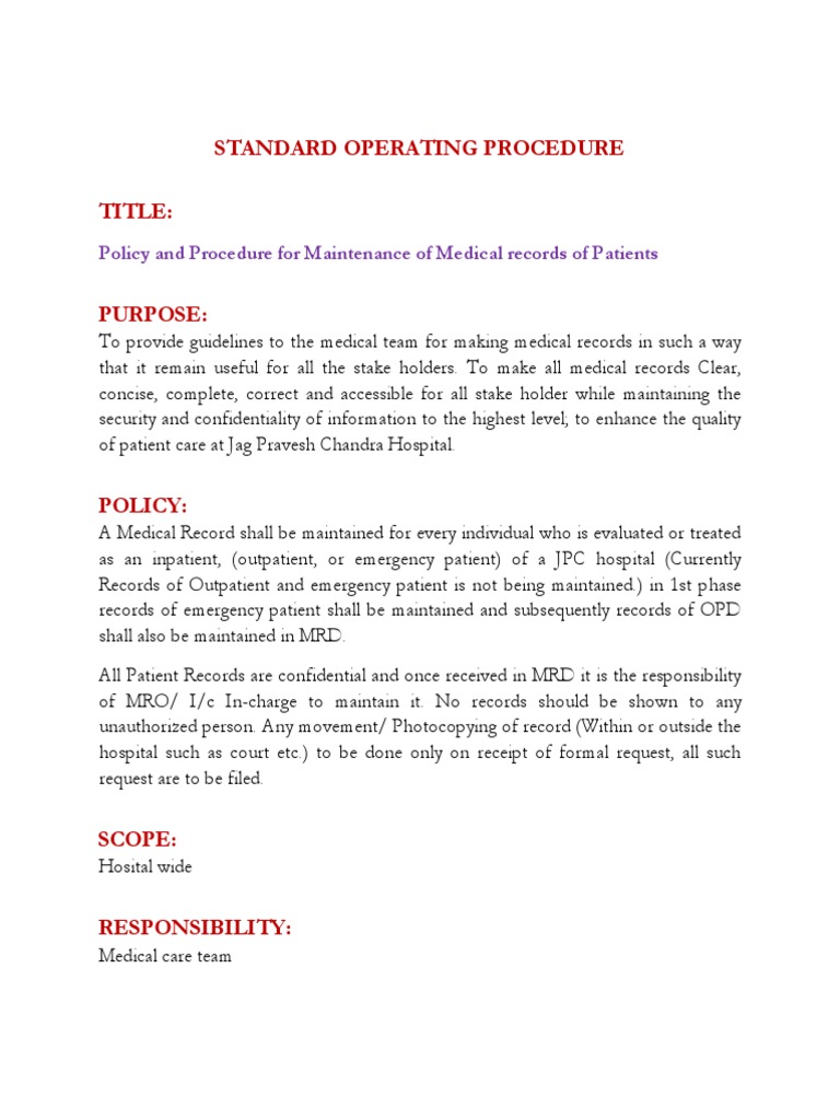 Medical Records Maintenance Policy | PDF | Medical Record | Patient