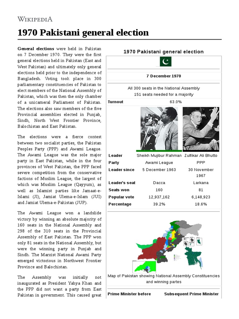 1970 Pakistan General Election Results | PDF