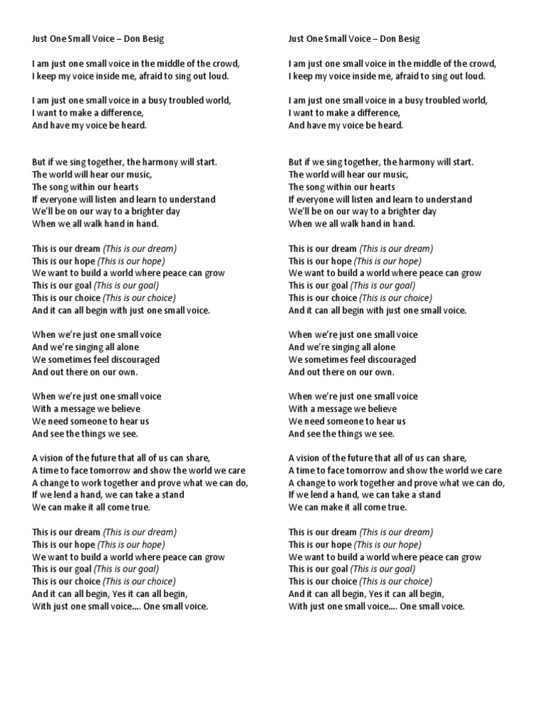 Just One Small Voice Lyrics | PDF | Entertainment (General)