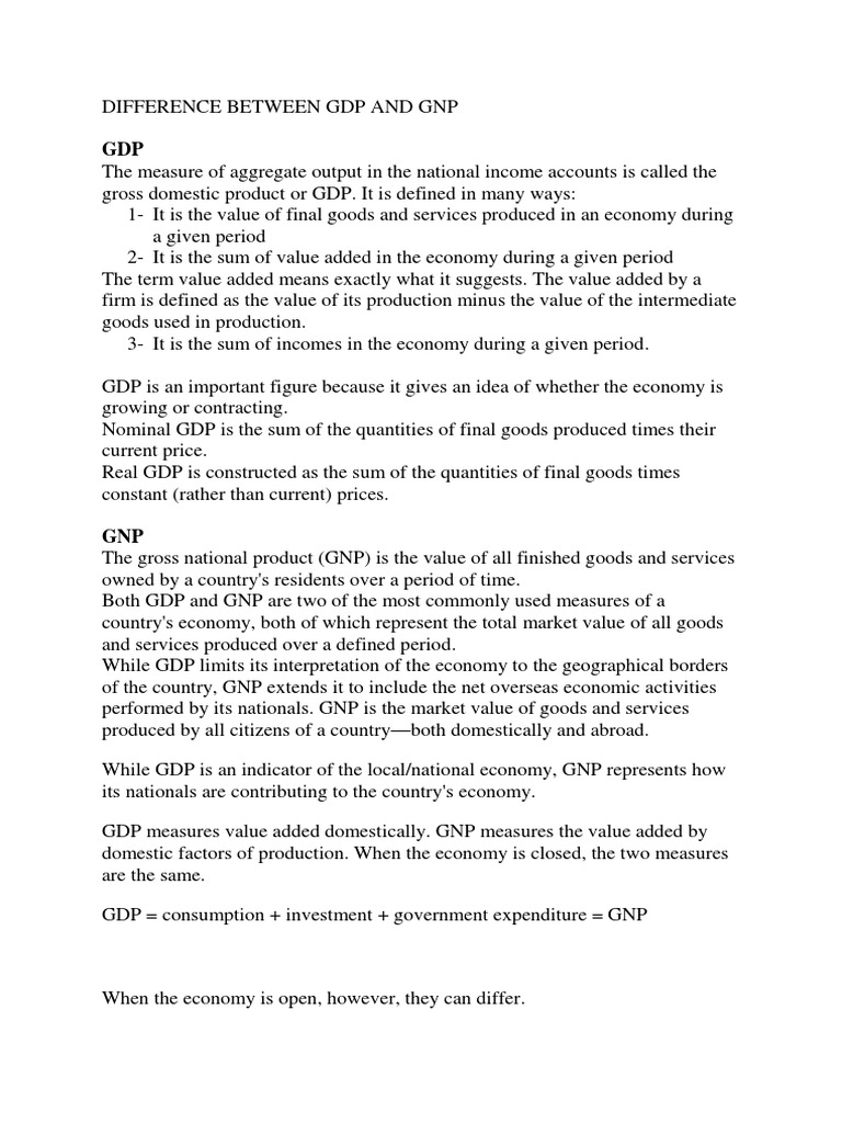 Difference Between GDP and GNP PDF | PDF | Gross Domestic Product ...