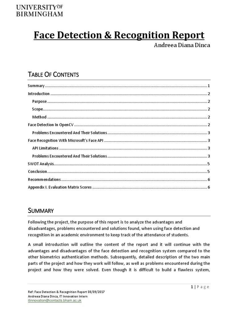 Face Detection Recognition Report PDF | PDF | Library (Computing ...