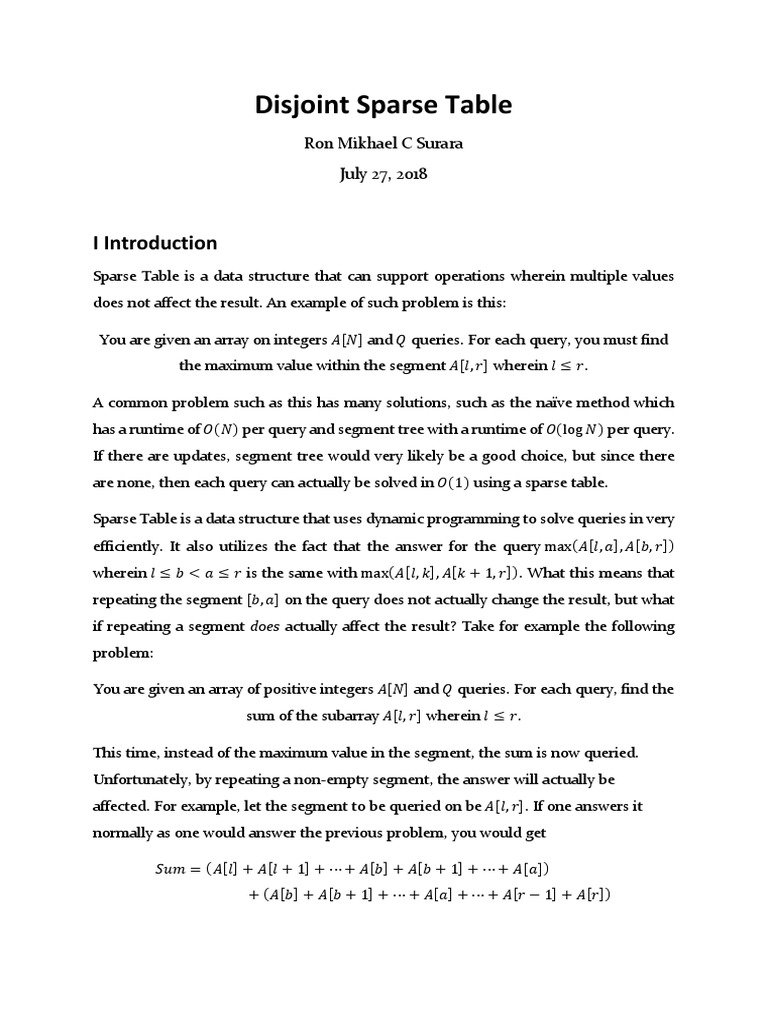 Disjoint Sparse Table | PDF | Logarithm | Multiplication