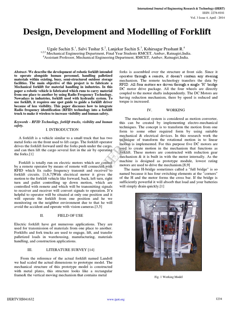 Robotic Forklift Design and Development | PDF | Forklift | Electric Motor