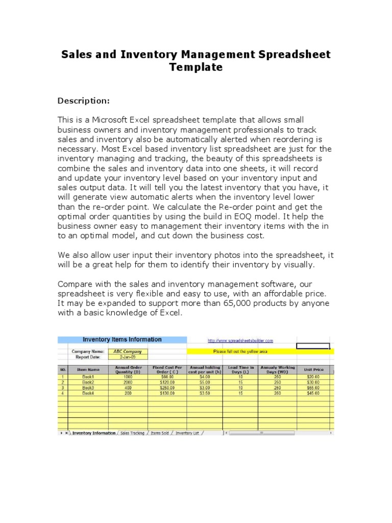 Sales and Inventory Management Spreadsheet Template | PDF