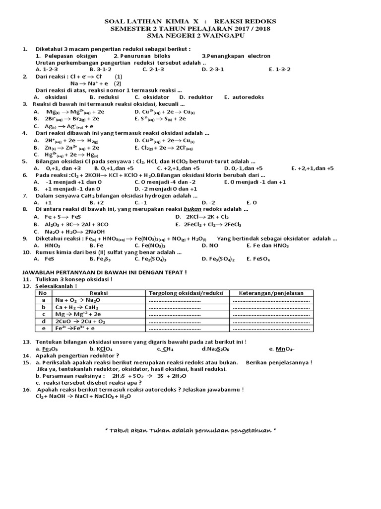 Soal Kimia Reaksi Redoks | PDF