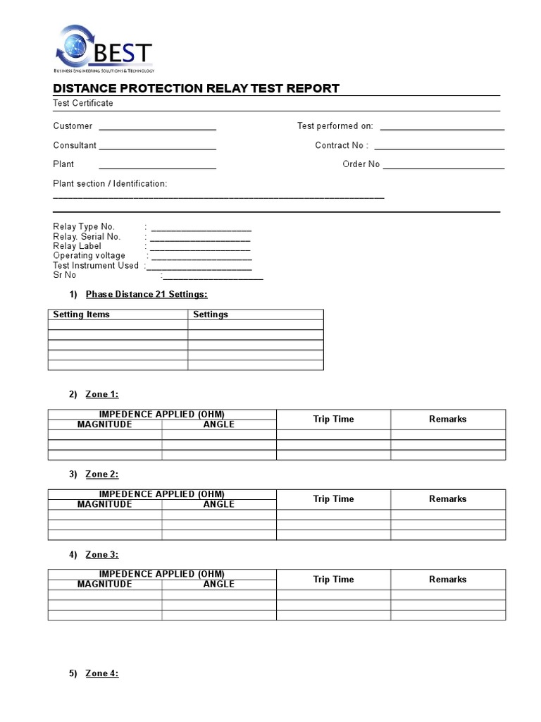 Distance RELAY TEST REPORT | PDF | Electrical Impedance | Electrical ...