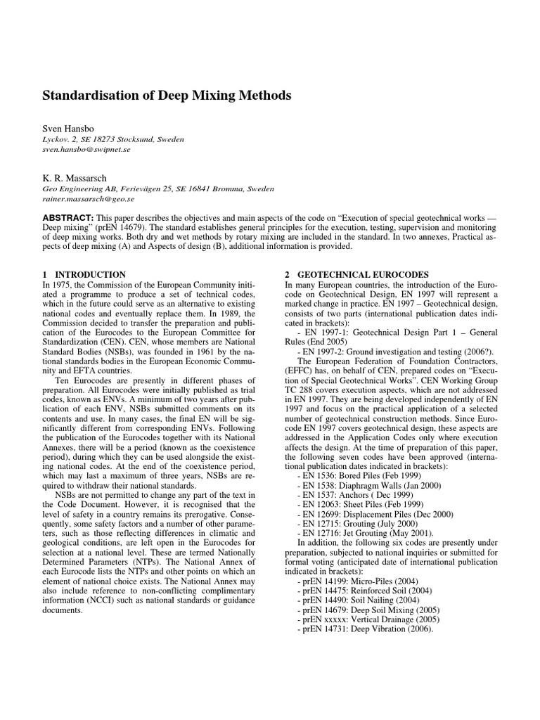 Standardisation of Deep Mixing Methods, 2005 | PDF | Geotechnical ...